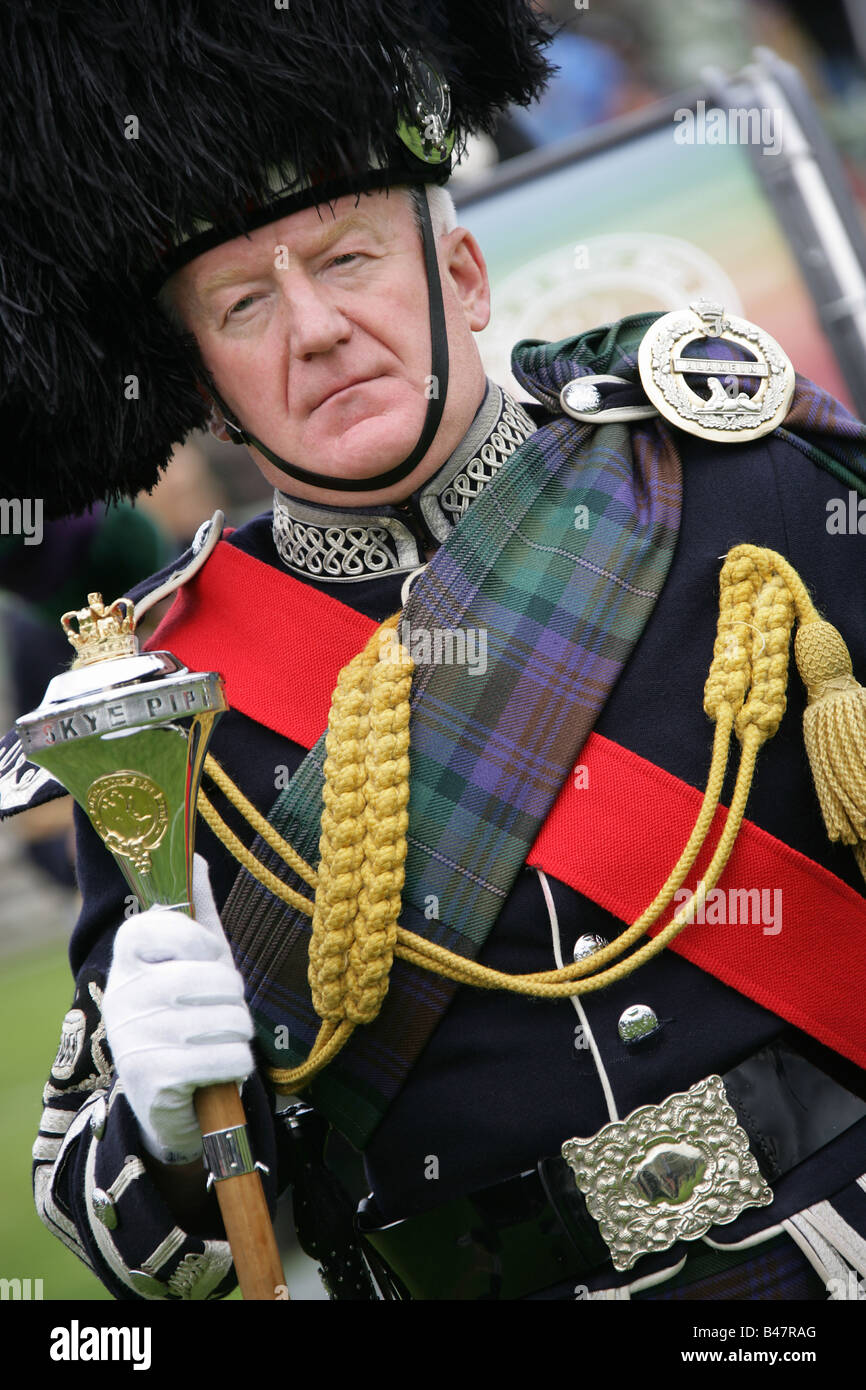 Village of Braemar, Scotland. Drum Major from the Isle of Skye Pipe ...