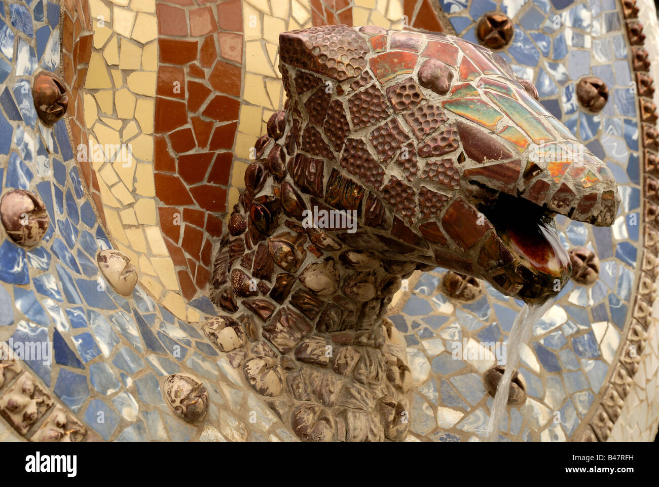 Dragon head designed by Antoni Gaudi in Park Guell, Barcelona Spain ...
