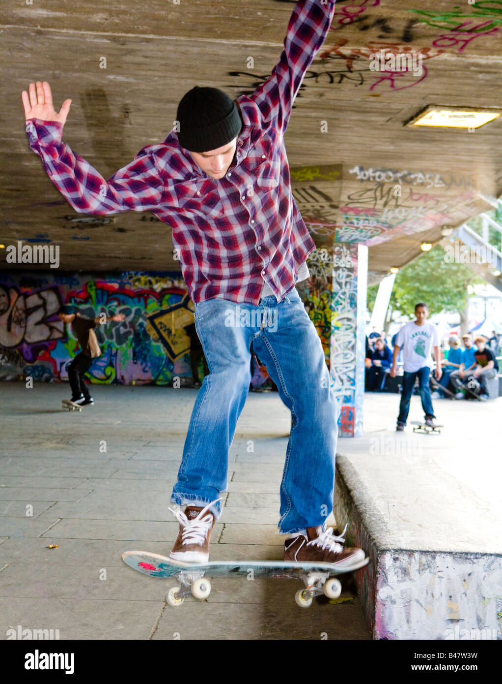 Young Teenage Skateboarder Jumping Southbank London UK Europe Stock ...