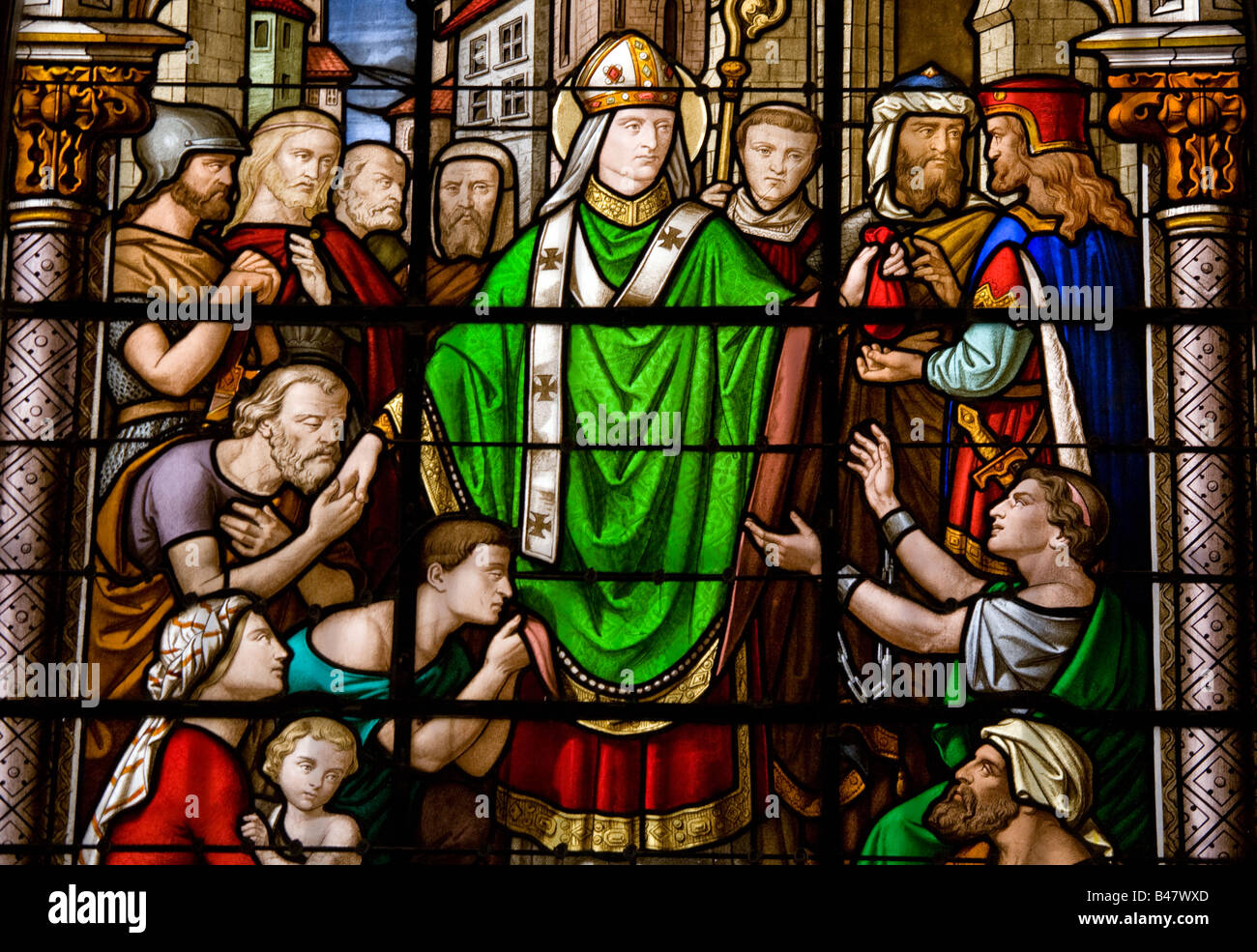 beautiful old stained glass window in gothic european church Stock ...