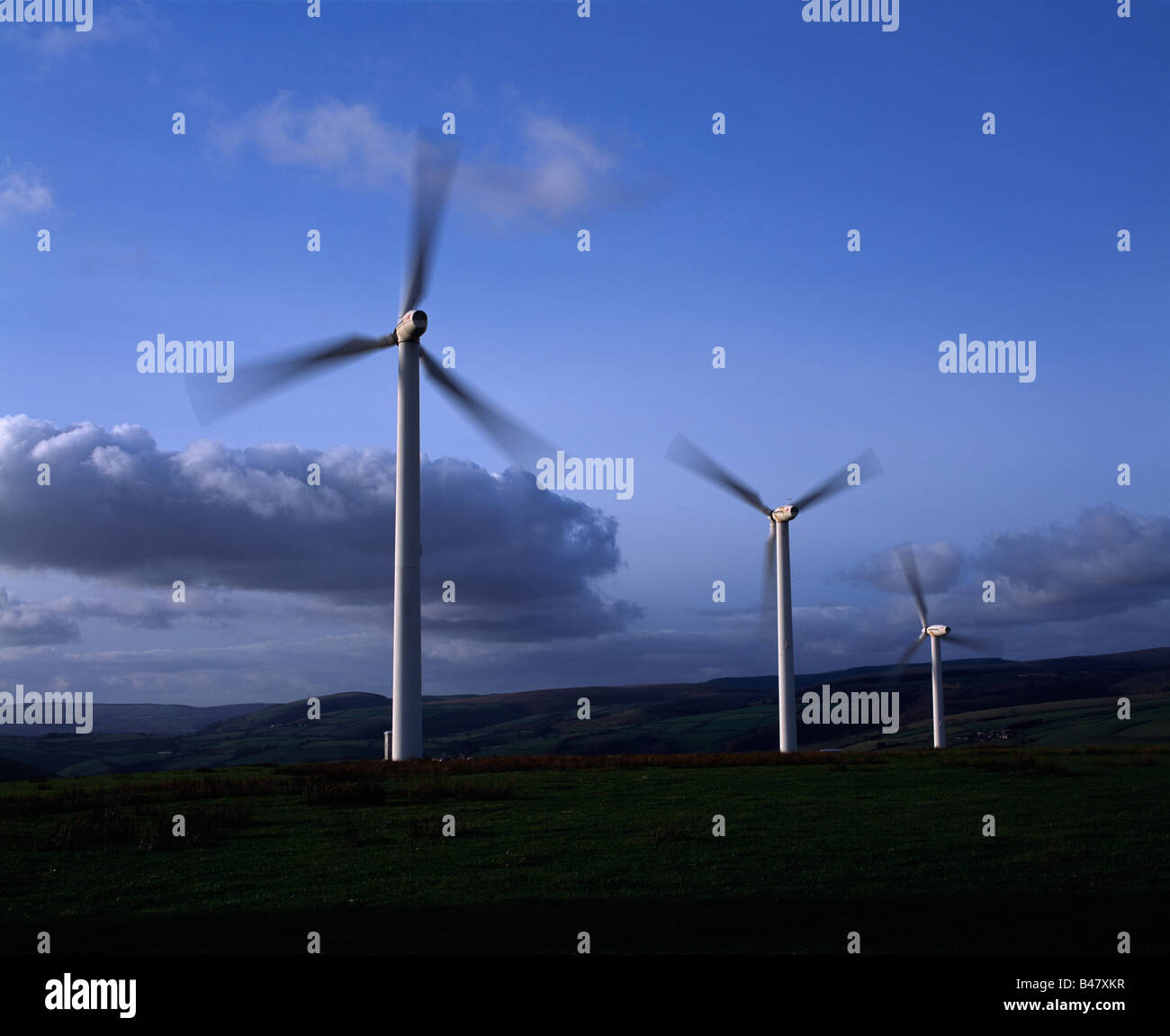 Three wind turbines at the Gilfach Goch Wind Farm near Bridgend and ...