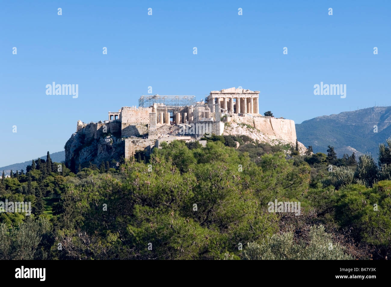 The Acropolis and Parthenon during reconstruction from Pynx Hill ...
