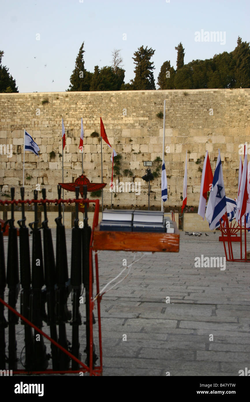 Israel Jerusalem Wailing Wall M16 Rifles Awaiting a military ceremony ...