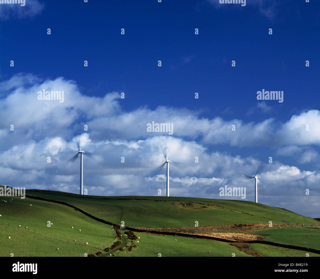 Three wind turbines at the Gilfach Goch Wind Farm near Bridgend and ...