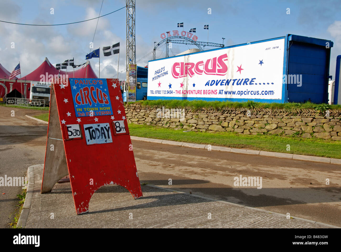 advertising the circus at newquay,cornwall,uk Stock Photo - Alamy
