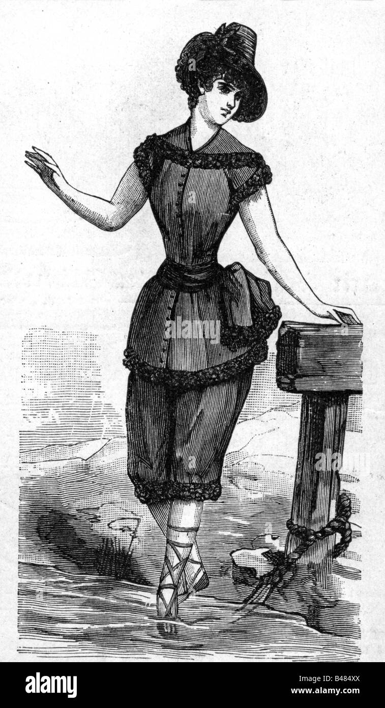 Bathing Swimwear Engraving 19th Century Bath Swimming Wear