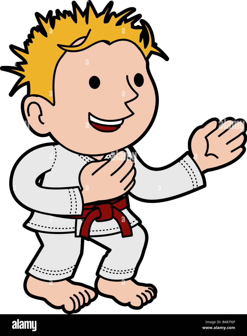 Illustration of blond boy practicing karate Stock Photo - Alamy