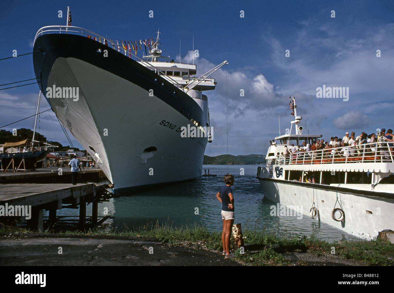 Cruise ship, MS Song of Norway, docked Virgin Islands, 1980 Stock Photo ...