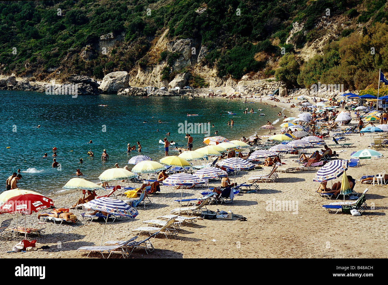 geography / travel, Greece, island Corfu, Ermones, beach, people, mass ...