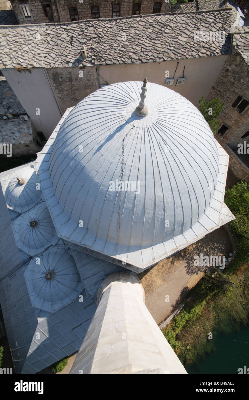 Koski Mehmed Pasa mosque in Mostar seen from its minaret, Bosnia and ...