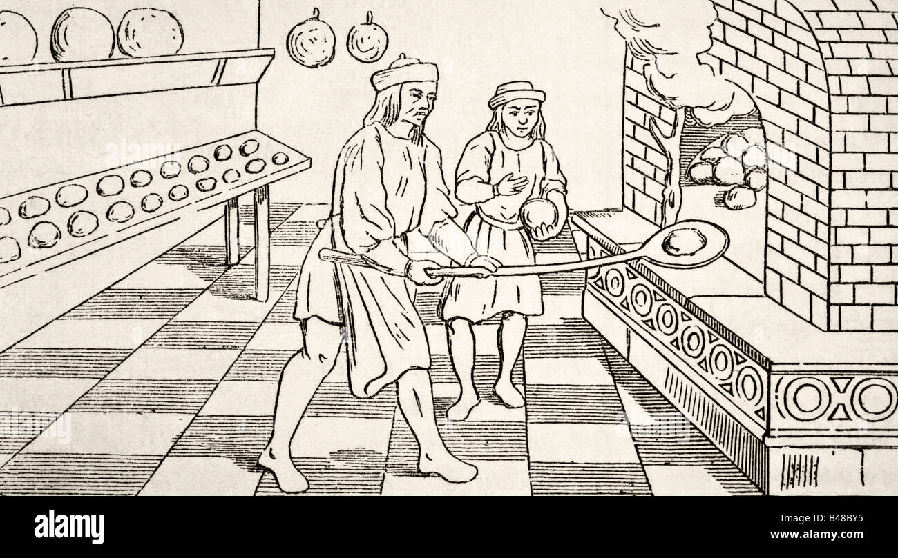Bakers baking bread in an oven in the 15th century Stock Photo - Alamy