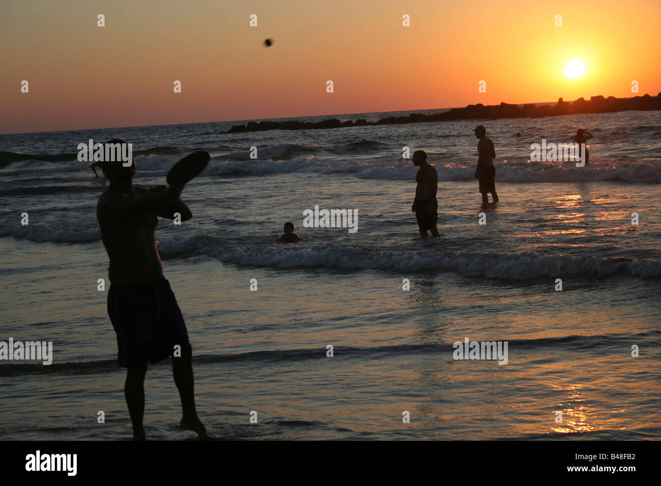 Israel Tel Aviv Beach scene at night Stock Photo - Alamy