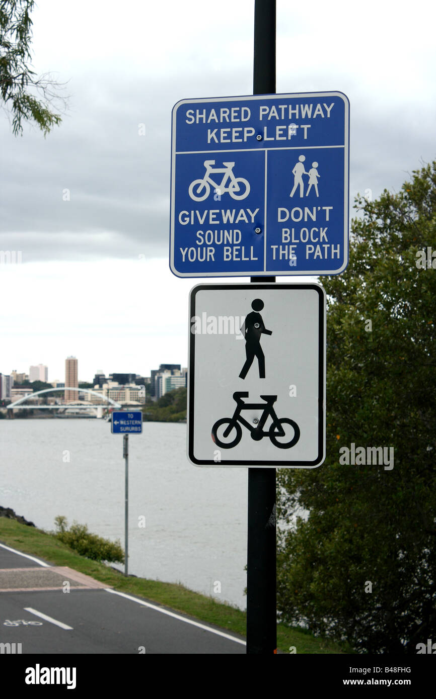 Brisbane City Sign indicating rules for a shared bikeway and Walkway ...