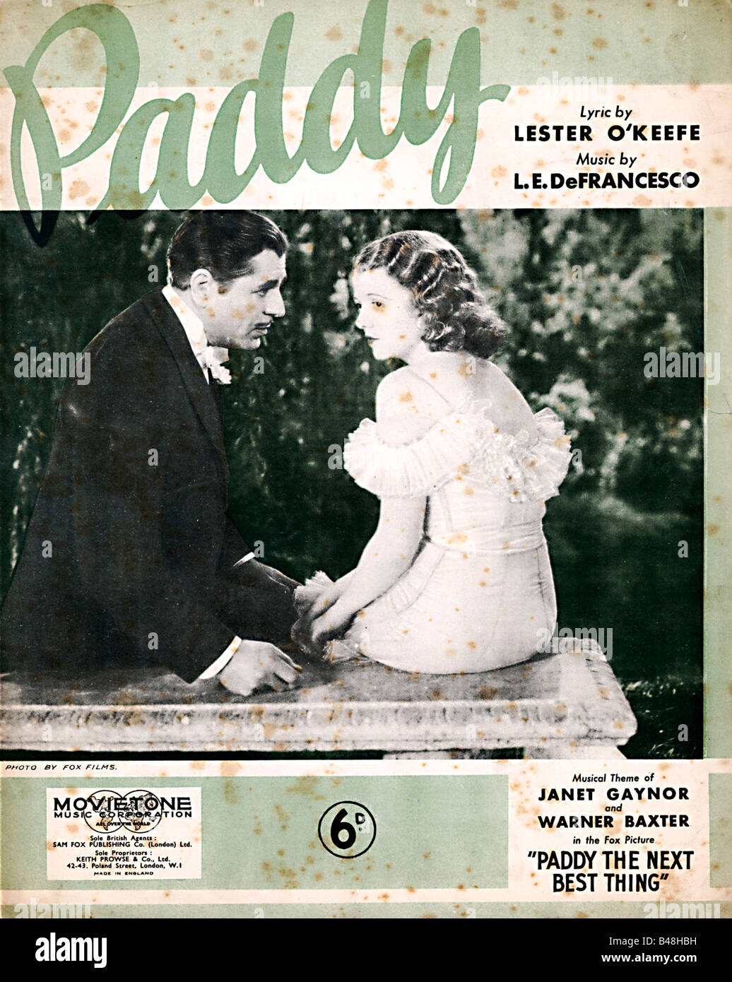 Paddy music sheet cover for the title song of the 1933 movie Paddy The ...