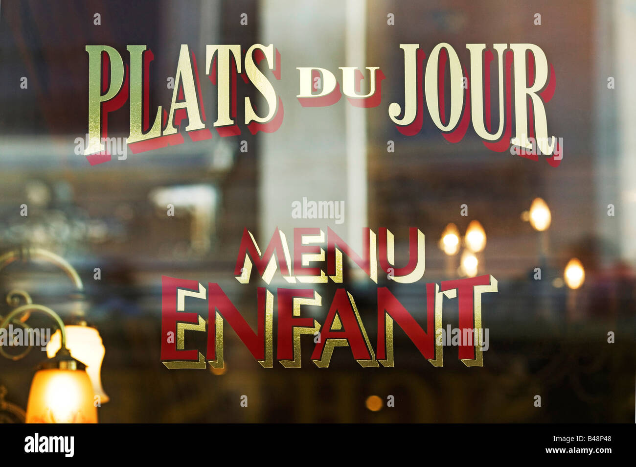 Plats du Jour French Restaurant Window Stock Photo - Alamy