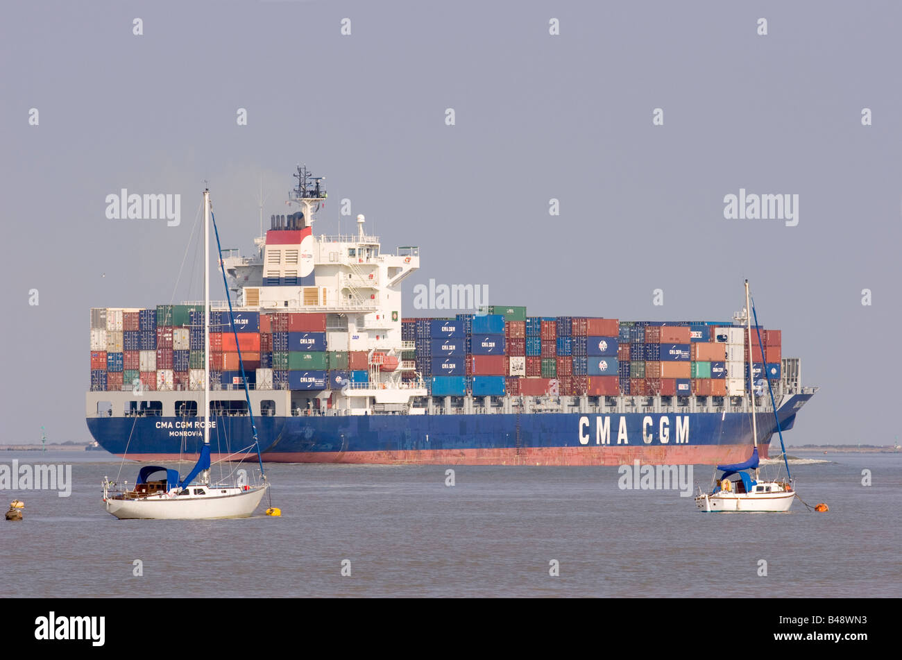 CMA CGM Rose Monrovia container ship sailing down the Thames Estuary at ...