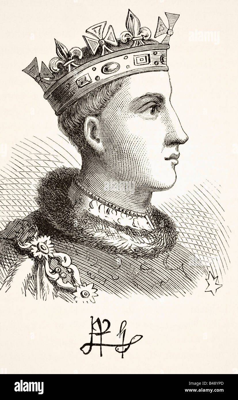 Portrait and autograph of King Henry V of England, 1387 - 1422 Stock ...