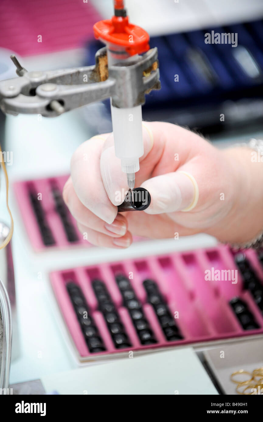 Parker Pen factory in Newhaven, Sussex, UK. The assembly line of the ...