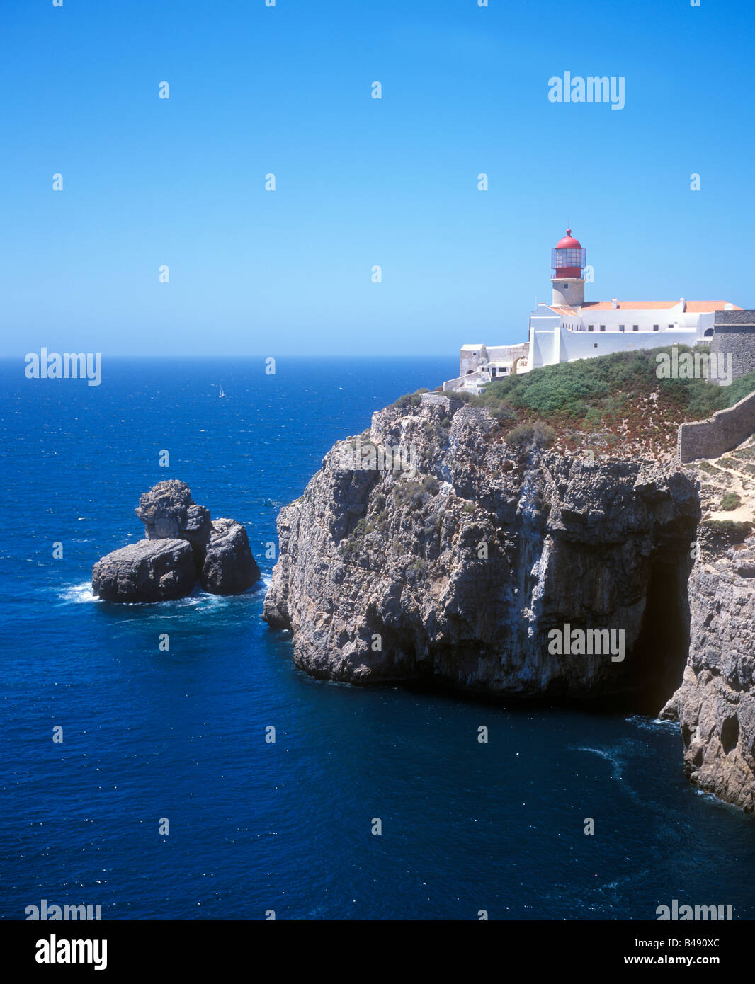 lighthouse at Cabo de Sao Vicente, Atlantic Coast, Portugal Stock Photo ...
