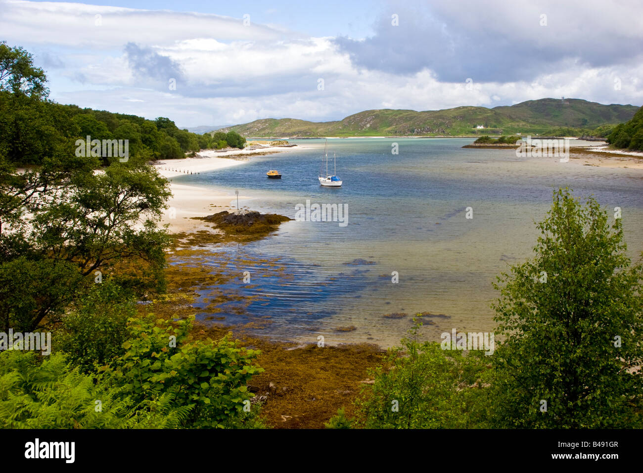 The white beaches of Morar near Mallaig on the West coast of Scotland ...