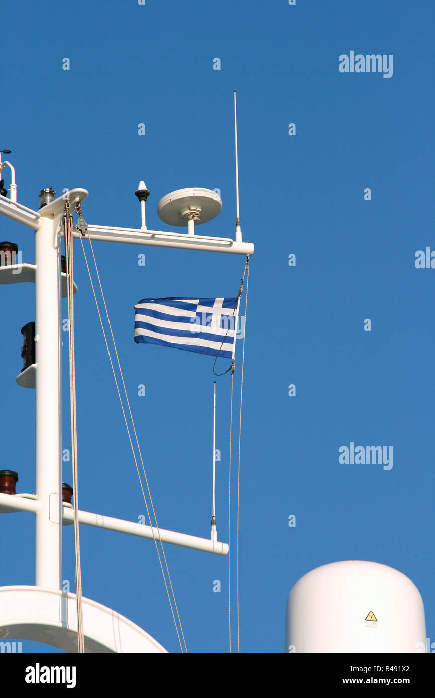 yacht details radar antenna and greek flag Stock Photo - Alamy