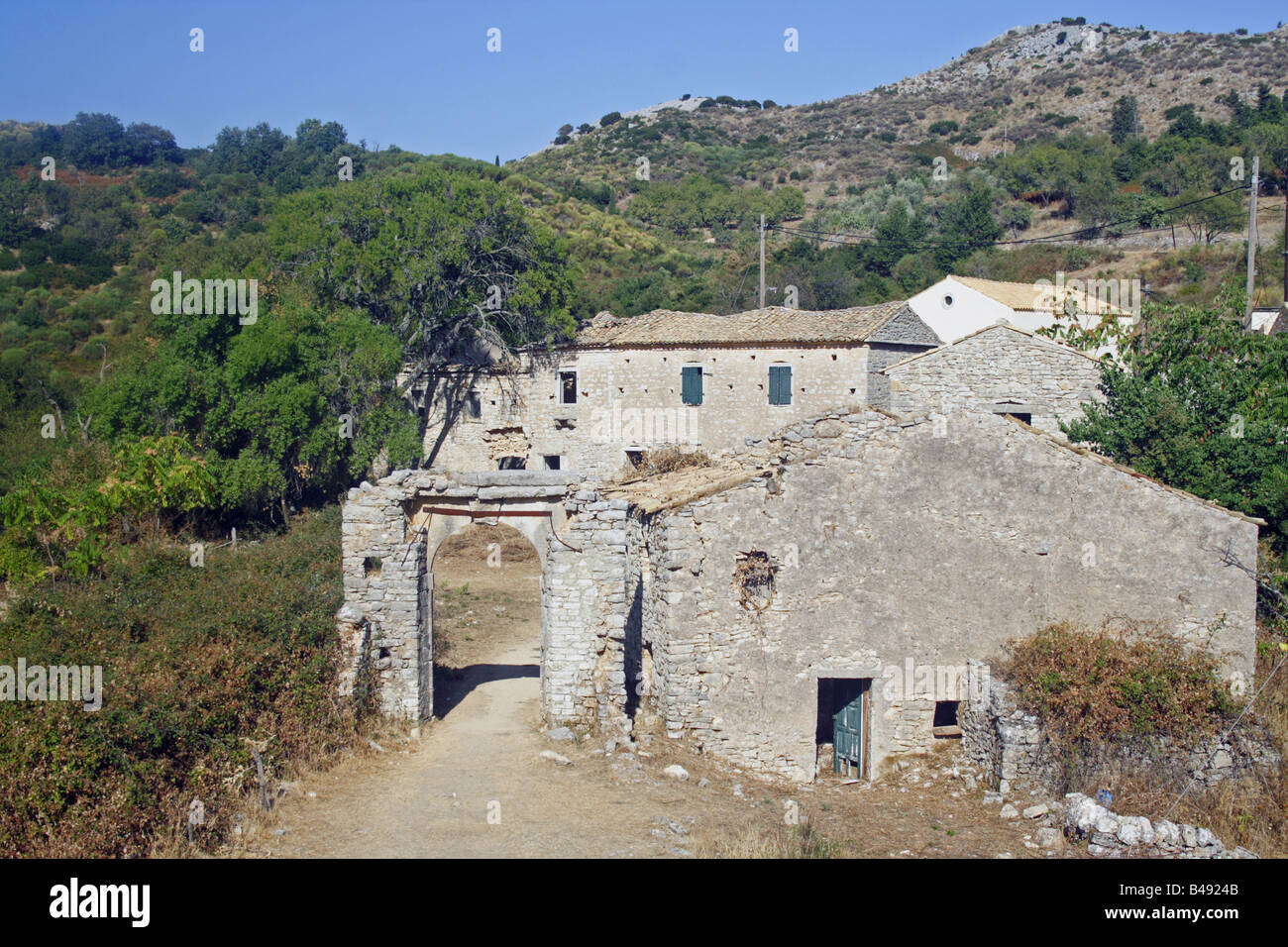 Old Perithia, deserted village in Corfu Mountainous region Stock Photo ...