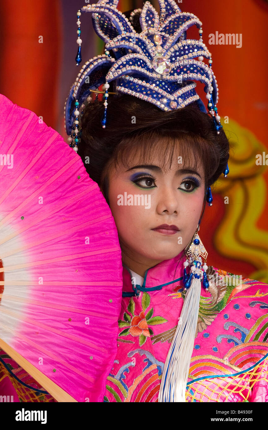Female Taiwanese Chinese opera performer dressed in pink with ...