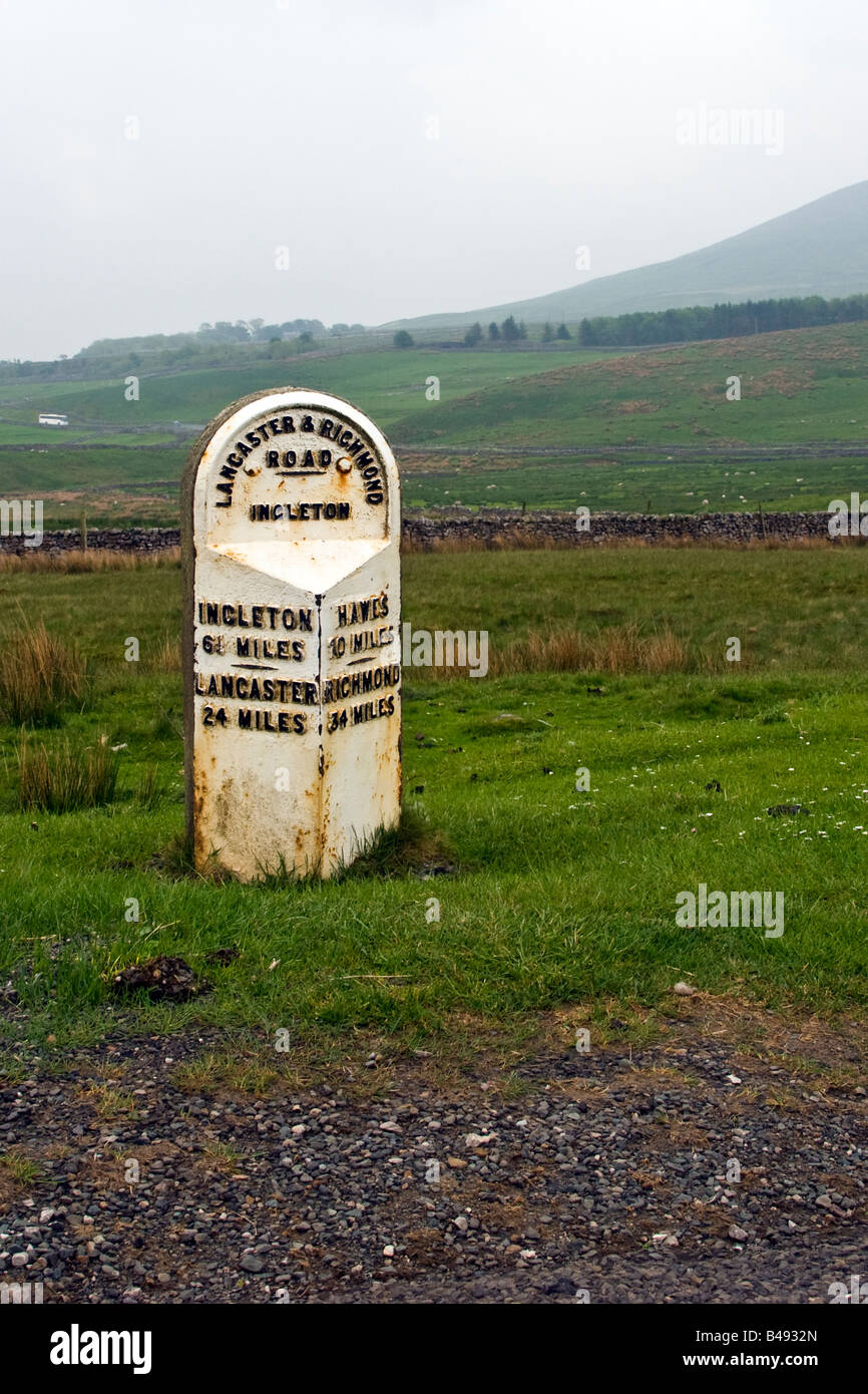 Cast iron milepost near Ingleton Yorkshire Dales Great Britain UK 2008 ...