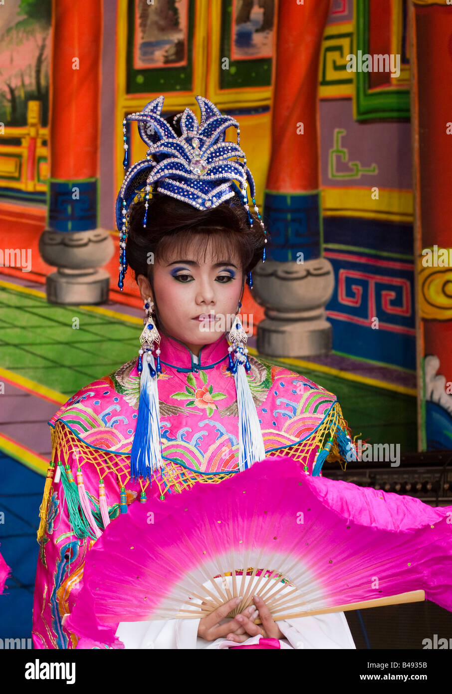 Female Taiwanese Chinese opera performer dressed in pink with ...