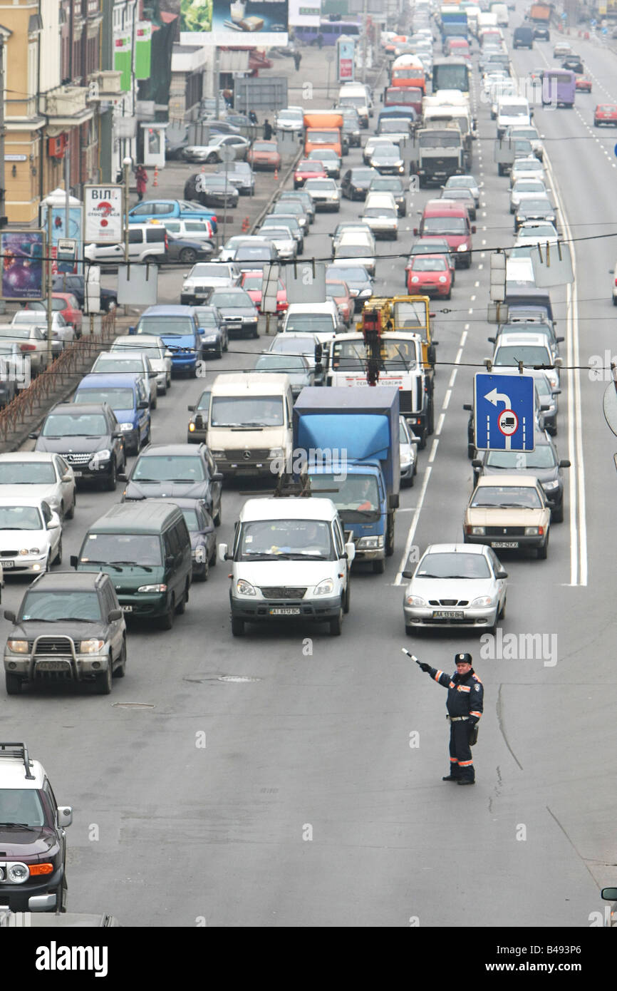 Morning traffic jam on a road in Kiev Stock Photo - Alamy