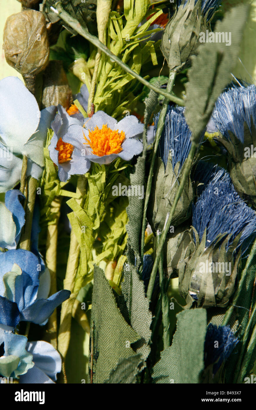 detail of plastic false artificial blue bunch flowers in garden Stock ...