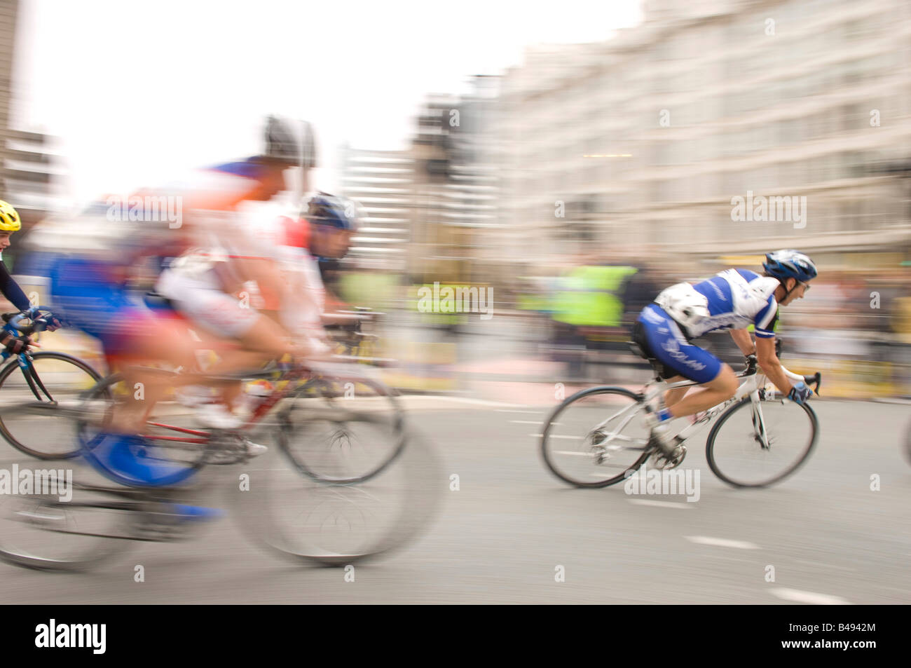 One cyclist speeds ahead in the Tour of Britian Race in Liverpool 2008 ...