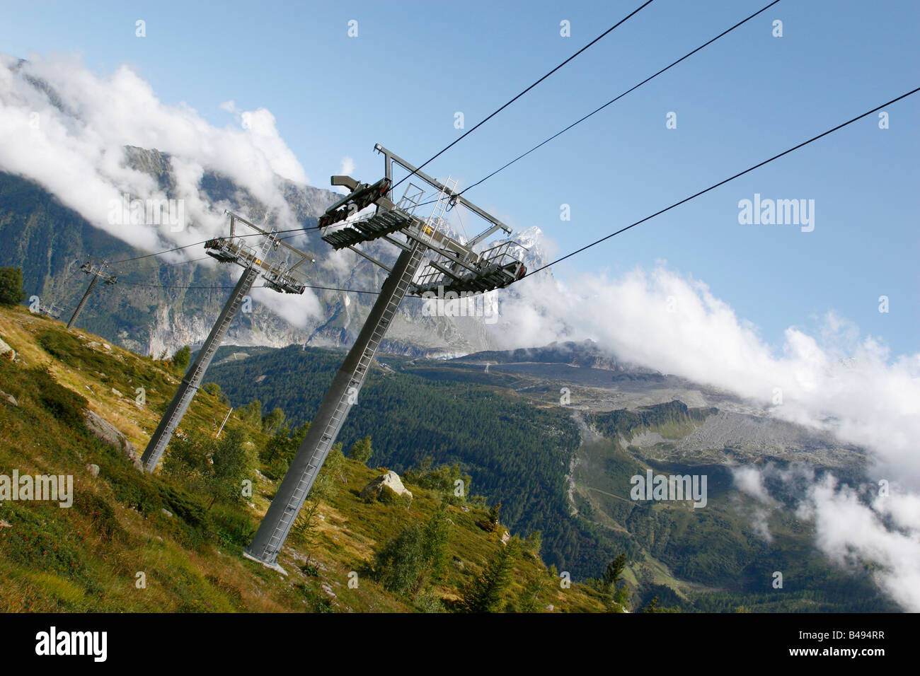 Ski lift pylons near Chamonix Mont-Blanc, French Alps Stock Photo - Alamy