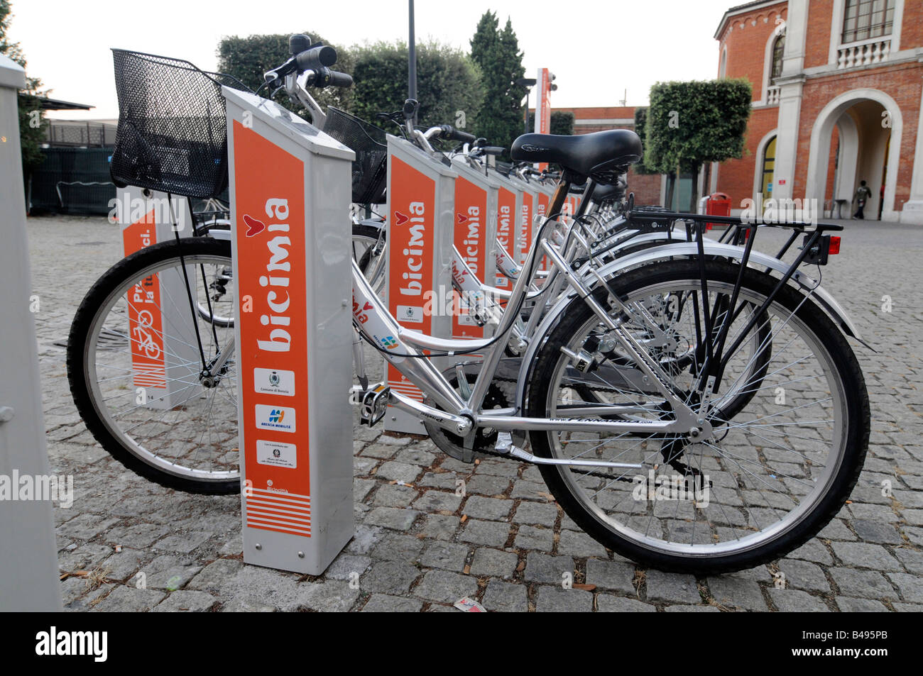 A bicycle for rent at a station for the "Bicimia" cycle rental scheme ...