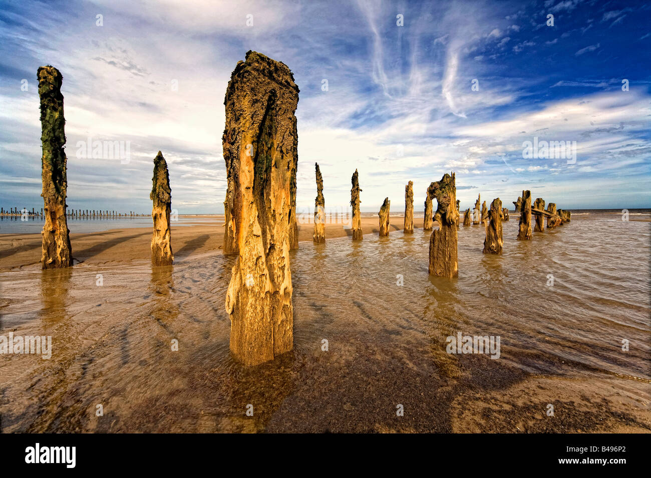 Remnants of moorings in water, Humberside, England Stock Photo - Alamy