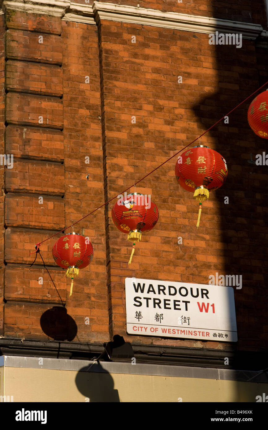 Wardour Street sign and chinese lanterns, Soho, London, UK Stock Photo ...