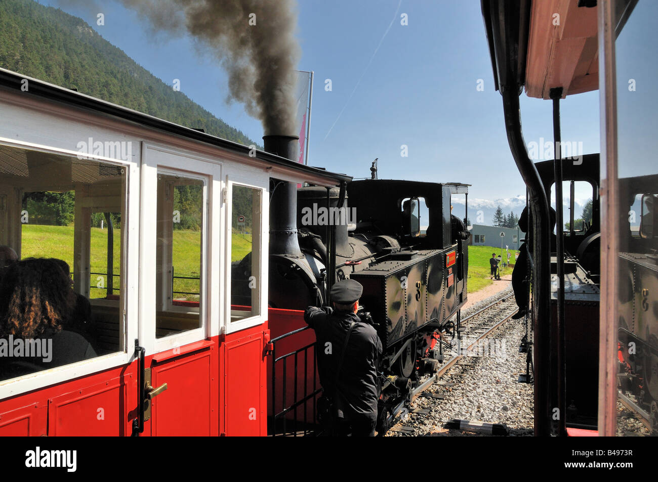 Along the route the mountain railway takes from Jenbach to Achensee in ...