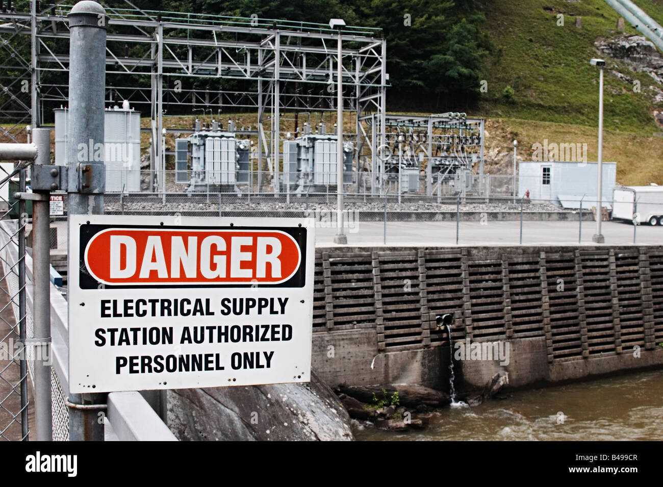Danger sign at TVA Powerhouse 2 on the Ocoee River in East Tennessee ...