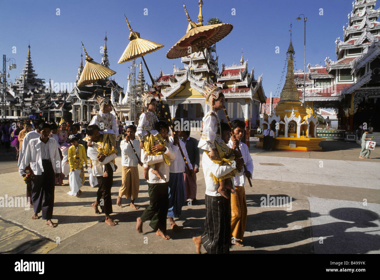 Myanmar Burma Yangon Shwedagon Pagoda religious ceremony Stock Photo ...