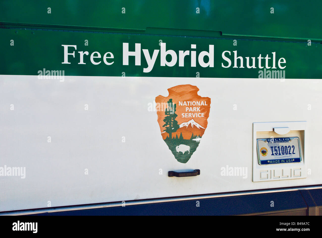 Hybrid shuttle bus Yosemite National Park California Stock Photo - Alamy