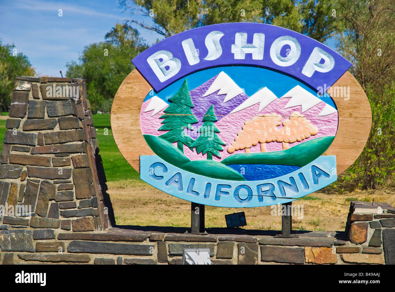 Bishop town sign on Highway 395 Eastern Sierra Nevada Mountains ...