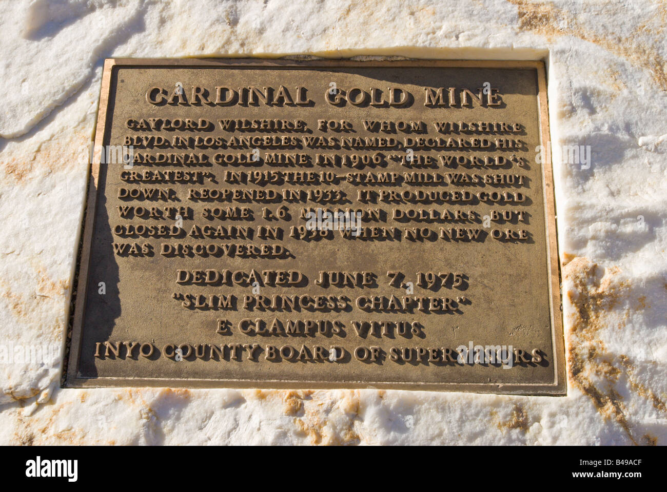 Historical plaque at the Cardinal Gold Mine site Inyo National Forest ...