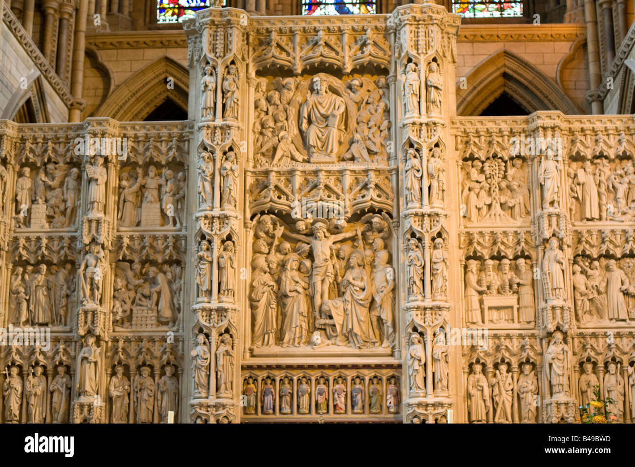 Stone carvings behind altar Truro Cathedral Cornwall UK Stock Photo - Alamy