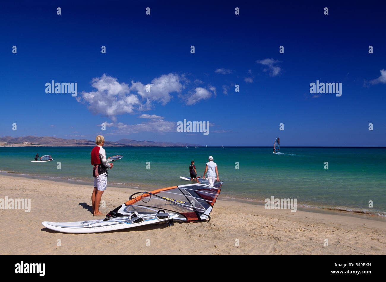Windsurfing on the Sotavento Beach Fuerteventura Canary Islands Spain ...