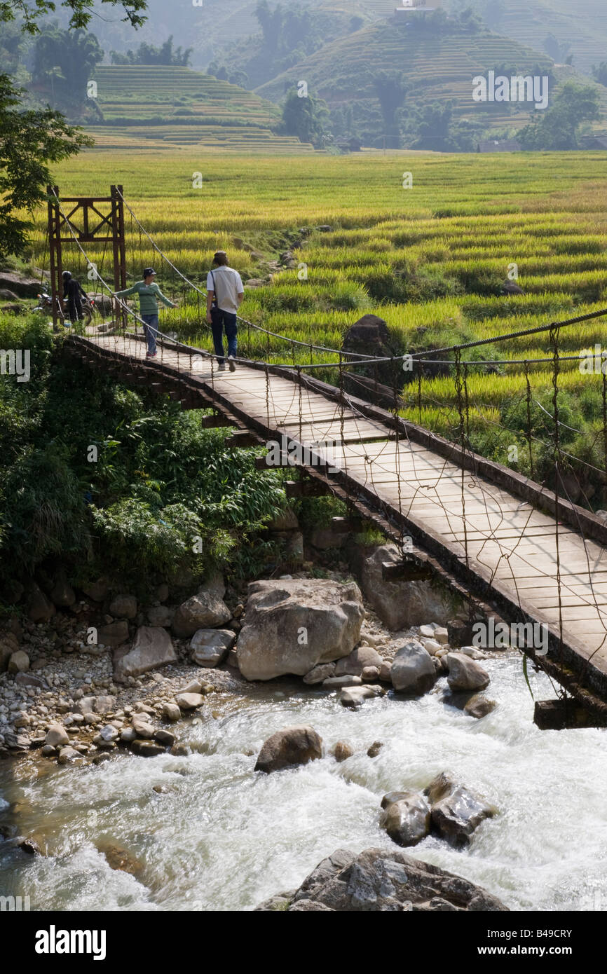 Suspension Bridge, Lao Chai Rice Terraces Stock Photo - Alamy