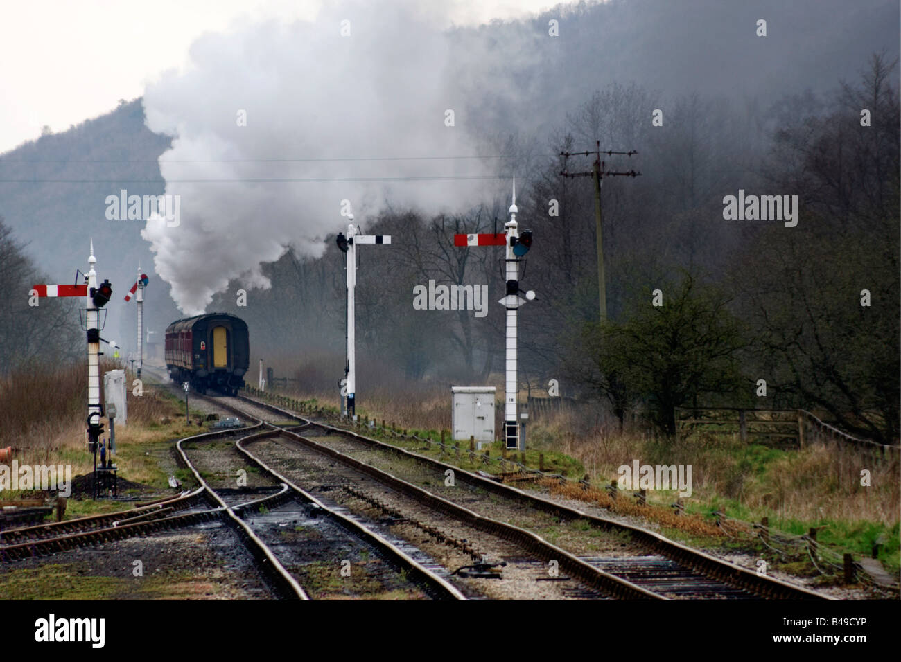 Train on railroad tracks, Grosmont, North Yorkshire, England Stock ...