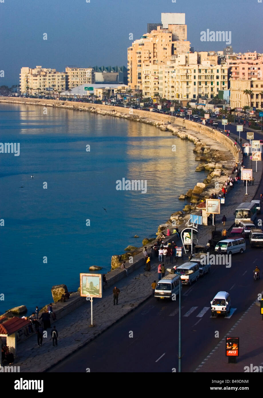 View along the waterfront promenade known as the Corniche, Alexandria ...