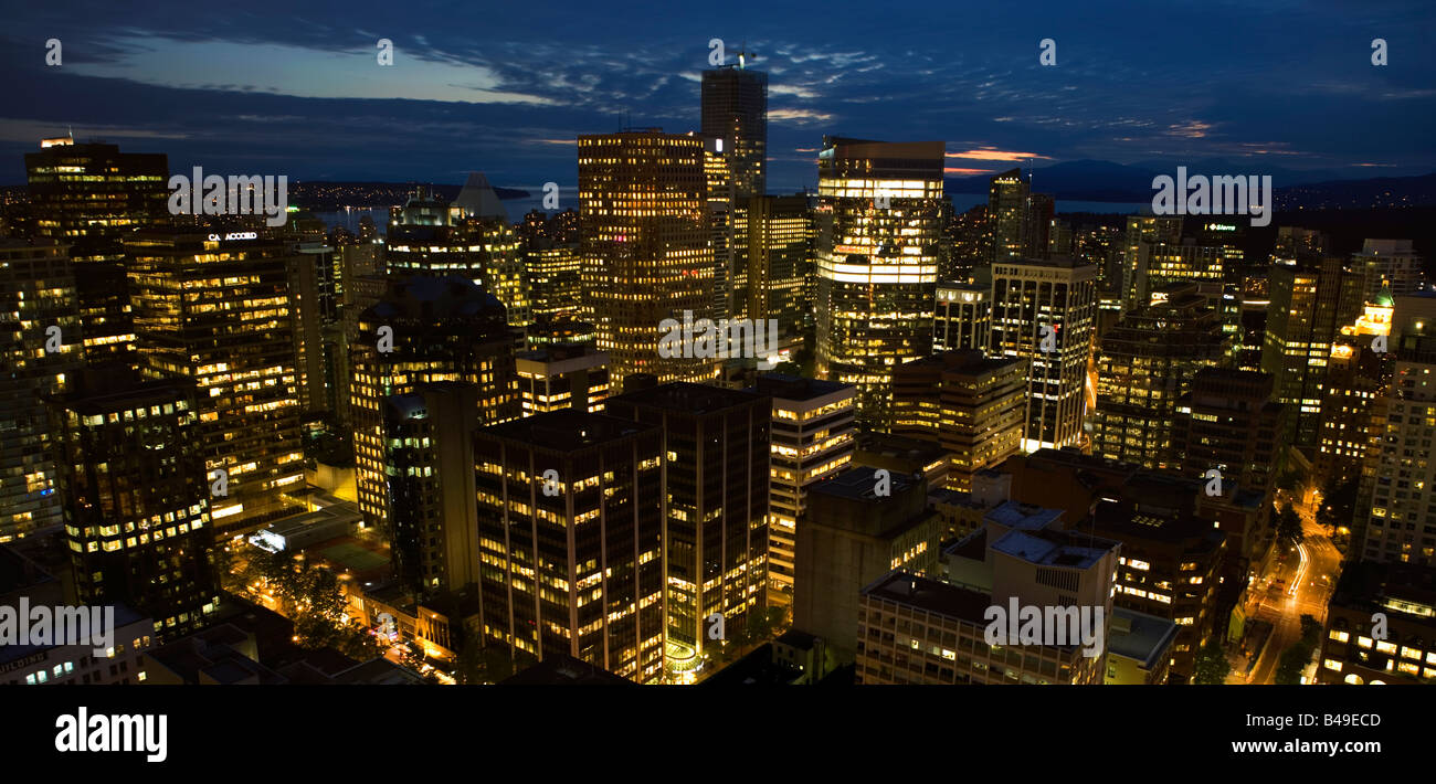Downtown Vancouver at dusk view from Harbour Centre Tower, British ...