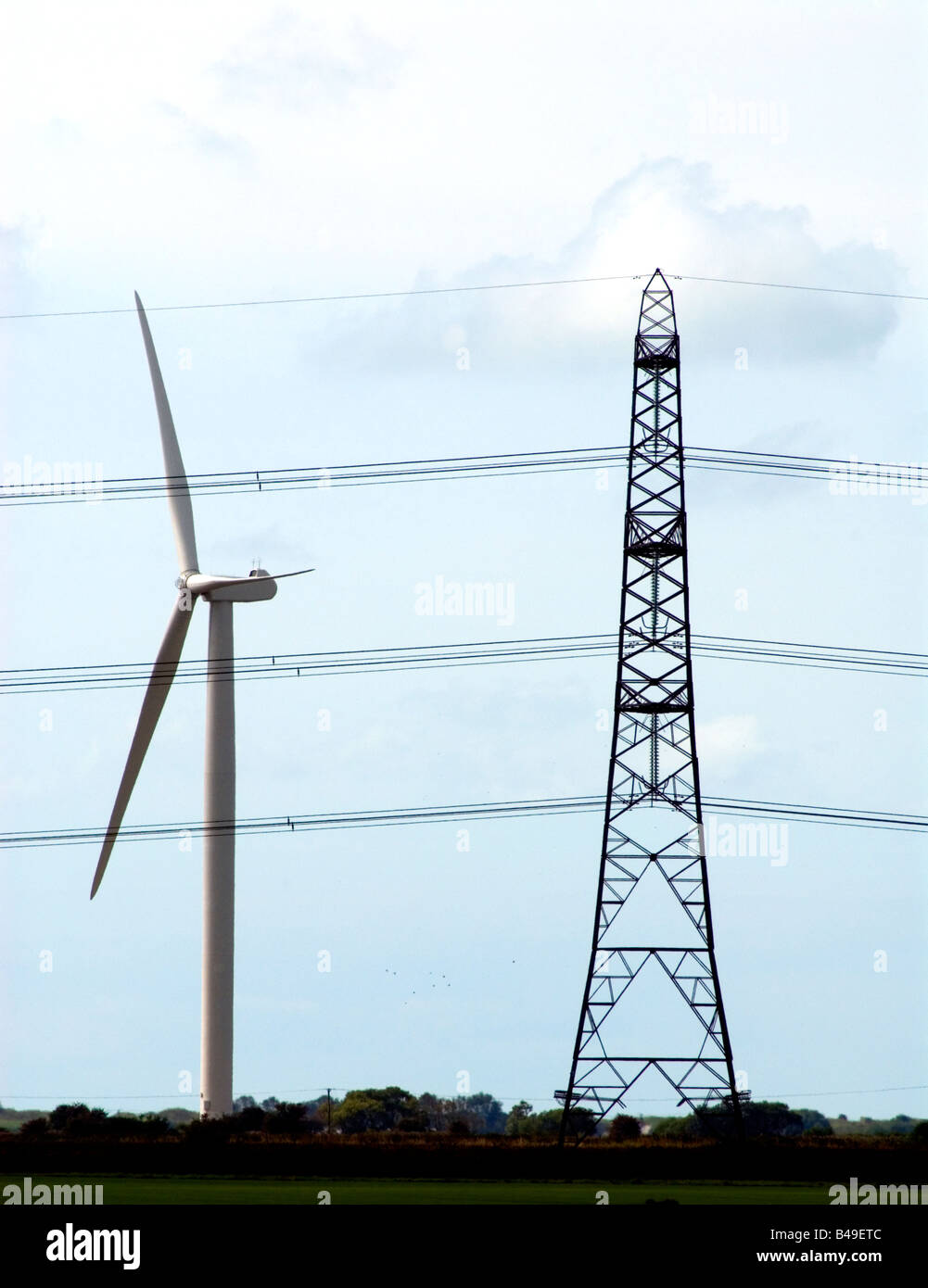 Transmission lines next to Nordex wind turbines at Little Cheyne Court ...
