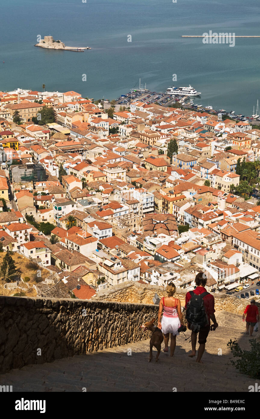 Looking down on the old town of Nafplio from the steps leading up to ...
